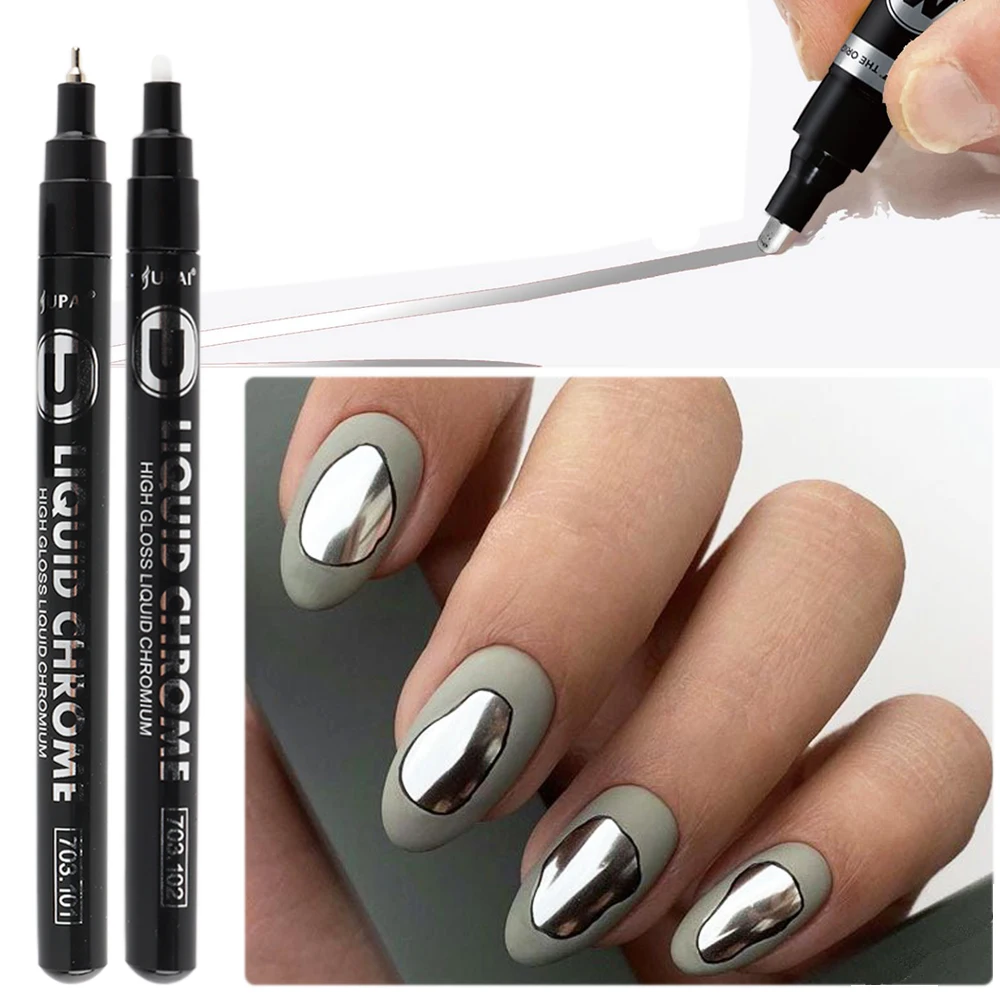 1pcs Nail Polish Pen Silver Chrome Varnish Metallic Painting Gel ...