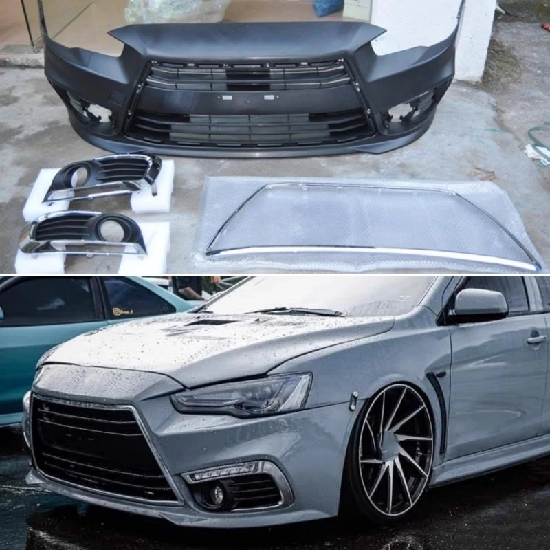 Front Bumper Grille Chrome Frame Fog Lamp for Mitsubishi Lancer-ex 15 ...