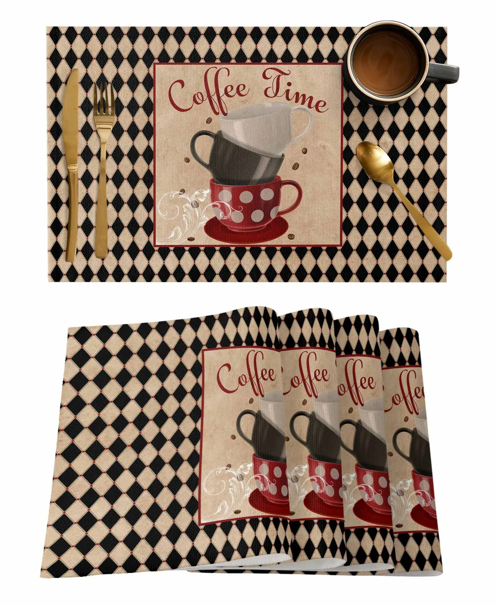 Retro-Plaid-Coffee-Cup-Table-Mat-Wedding-Holiday-Party-Dining-Table ...
