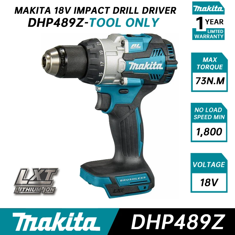 MAKITA-DHP489Z-Cordless-Impact-Drill-Hammer-Drill-18V-LXT-Brushless-Motor-Power-Tools-DHP489-For ...
