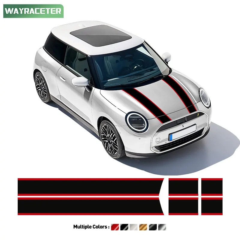 2-Pcs-Matte-Black-Engine-Cover-Bonnet-Stripes-Rear-Trunk-Graphics-Vinyl ...
