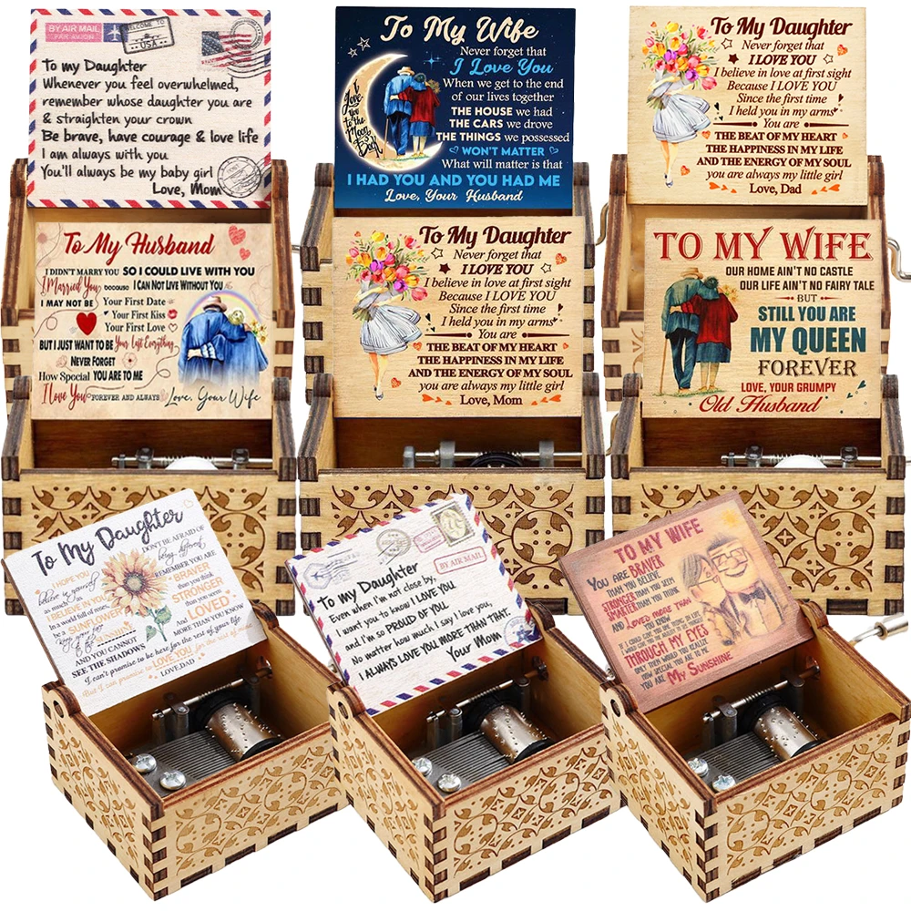 Carving Wooden Hand Crank Music Box Mini Musical Box You Are My ...