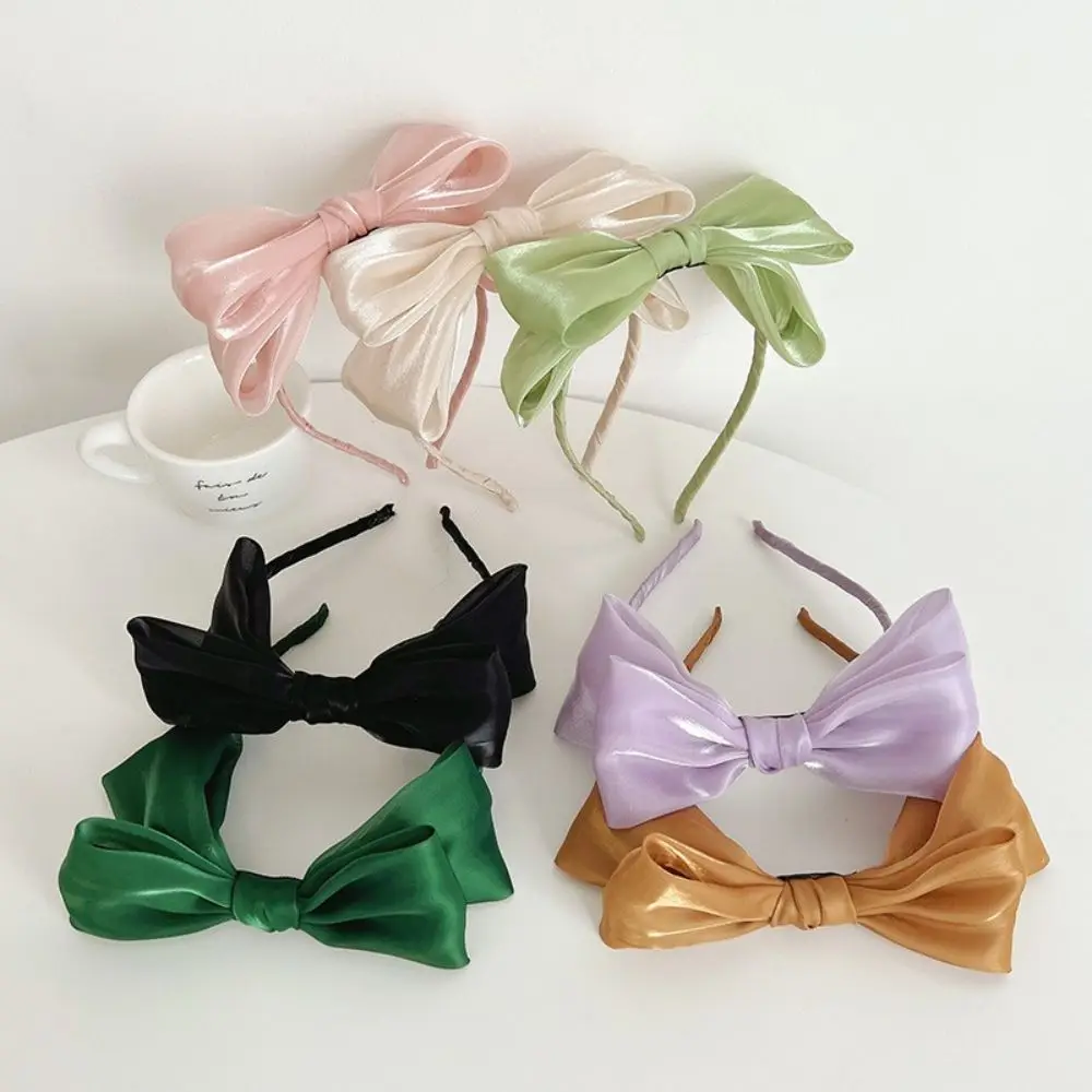 Girls Elegant Mesh Barrette Headwear Headress Bright Silk Hairband Bow ...