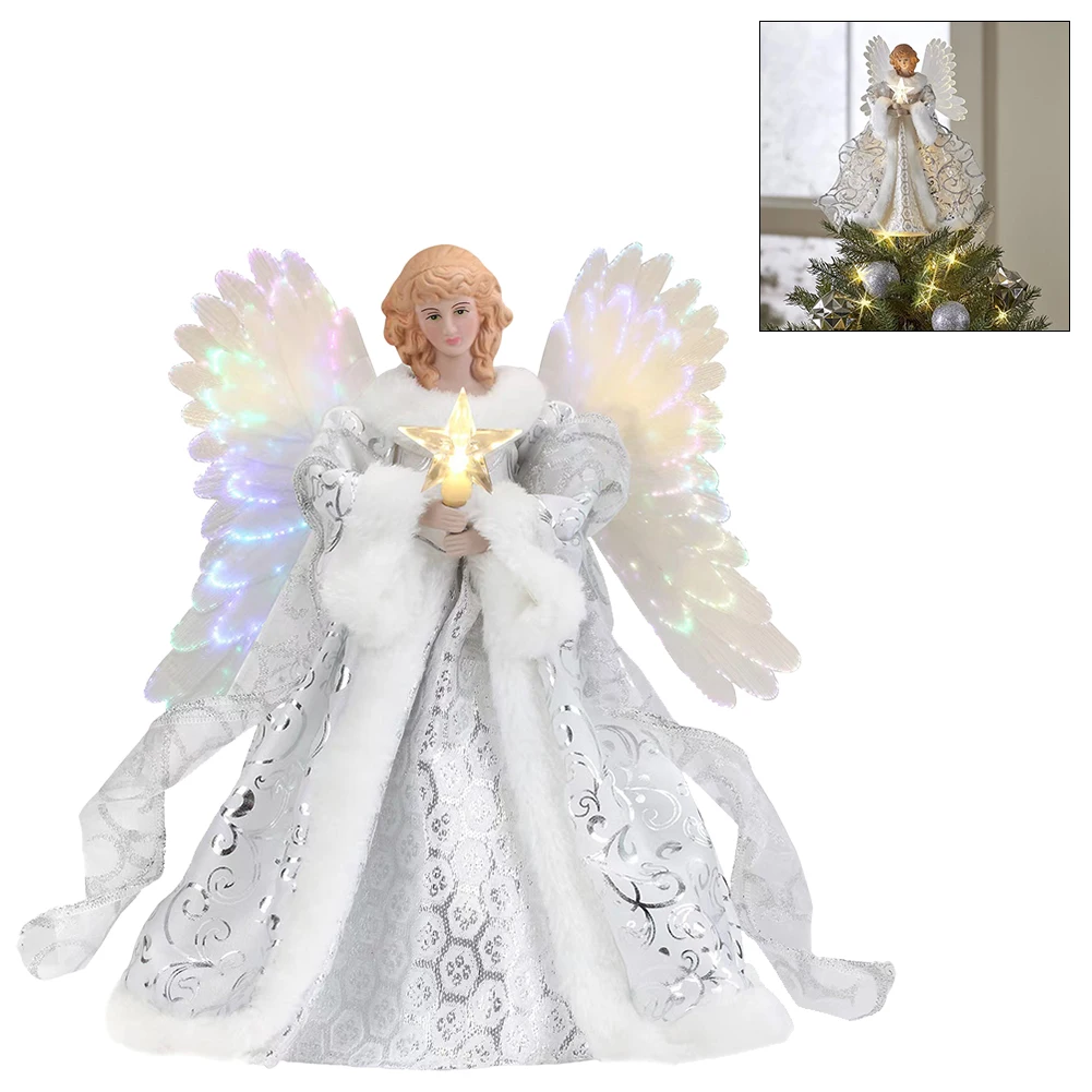 Angel-Tree-Topper-Pingente-com-Luzes-Asas-De-Anjo-Brilhante-Estatueta ...