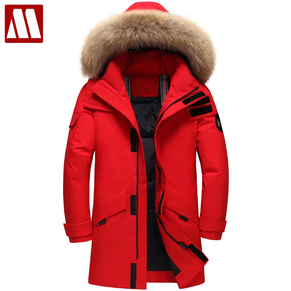 2022 New Fur Collar Detachable Lovers Winter Red Coats Men's Thick 90% ...