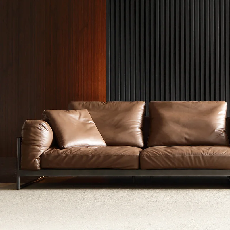 Italian simple leather sofa Nordic industrial fashion leather living ...