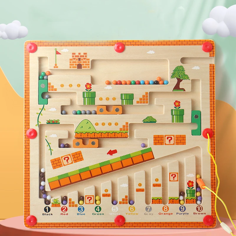 Magnetic Color Number Maze Wooden Board Activities Counting Matching Game Montessori Fine Motor