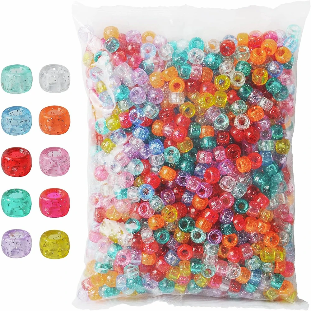 1000pcs-Pony-Beads-Pack-9mm-Multicolor-Glitter-Plastic-Pony-Beads-Kandi ...