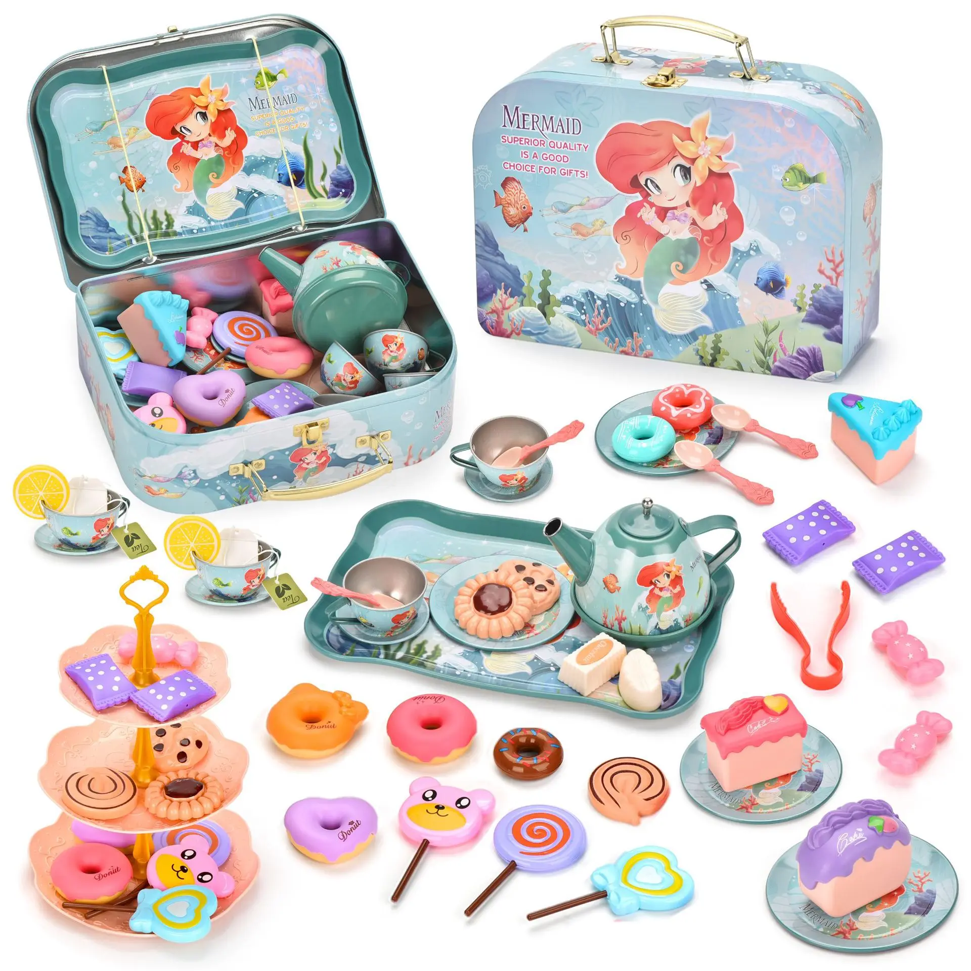 52pcs-Mermaid-tea-party-set-for-little-girls-play-kitchen-for-toddlers ...