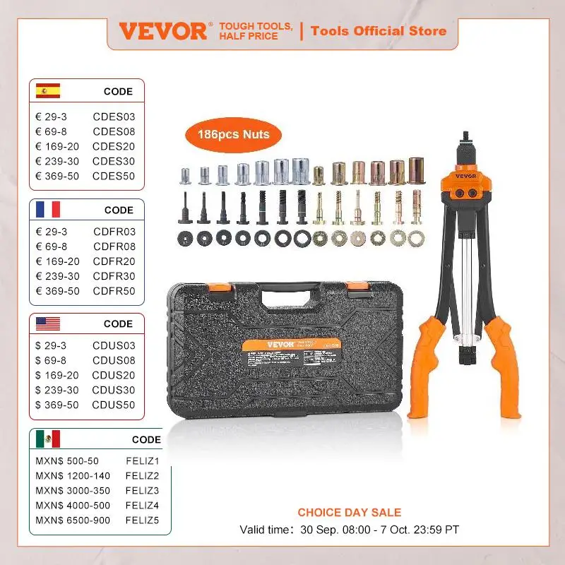 VEVOR-14-16-Rivet-Nut-Tool-Rivnut-Tool-Kit-with-Metric-and-SAE-Mandrels ...