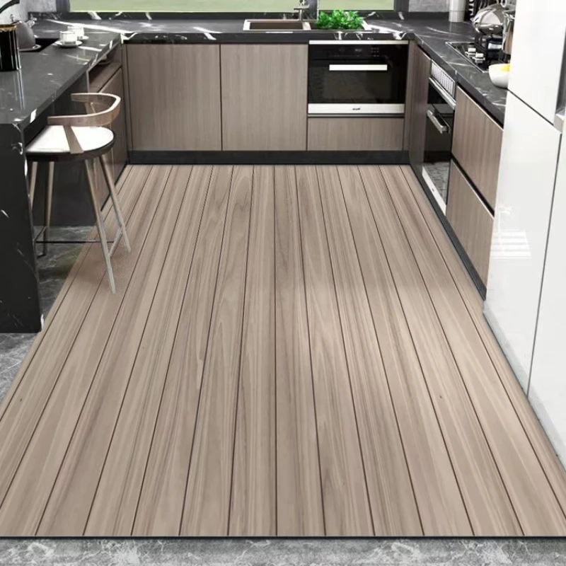 Wood Grain Pattern Kitchen Carpet Waterproof Oil-proof PVC Rug Light ...