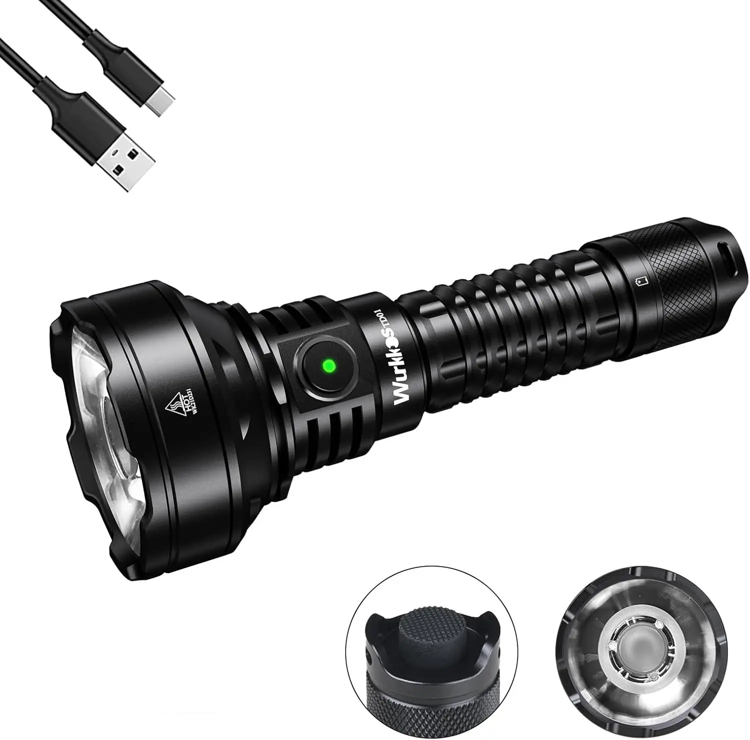 Rechargeable LED Tactical Flashlight TD01C 1800LM High Lumens IP68 USB ...