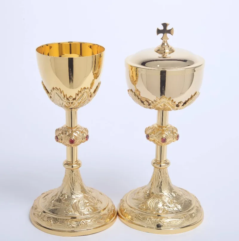 Gold Gilded Chalice With Paten Catholic Ciborium With Cover Etched ...