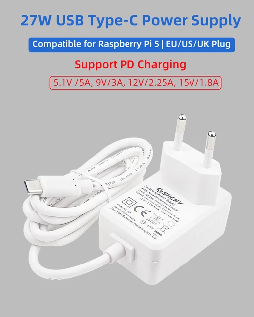 Power Supply Raspberry Pi 5 27W USB-C - Black Usb C Power Supply