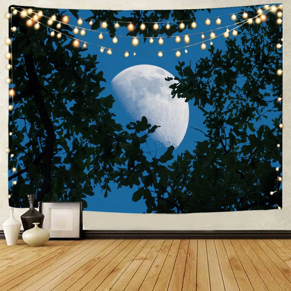 Forest-starry-sky-moon-scenery-decorative-tapestry-night-forest-moon ...