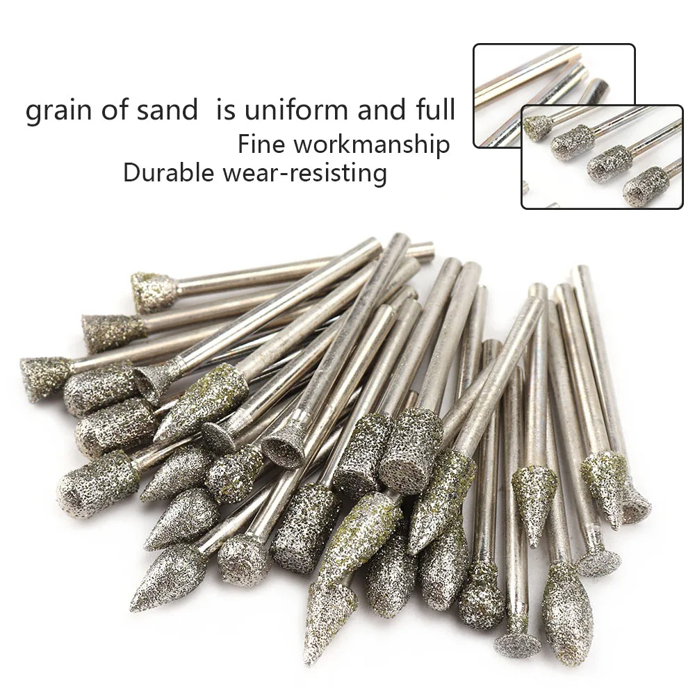 30pcs/set Grit 60 Diamond Cutting Grinding Head Set 3mm Shank Jade ...