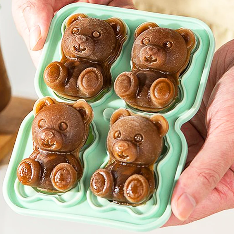 4-Grids-3D-Little-Bear-Shape-Ice-Cube-Mold-Reusable-Soft-Silicone-Ice ...