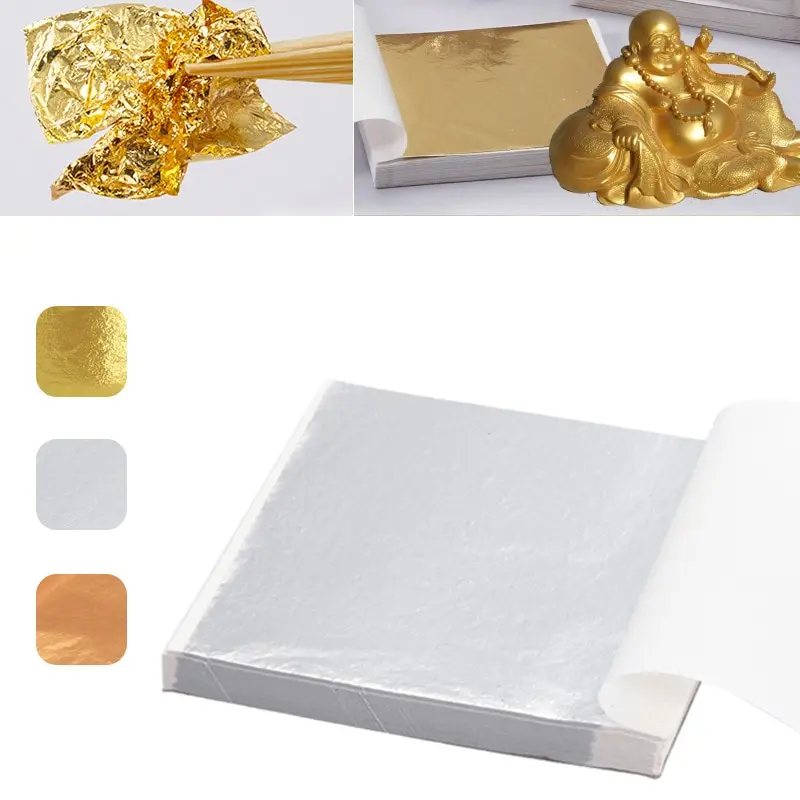 100pcs-Art-Craft-Design-Paper-Sheets-Practical-Pure-Shiny-Gold-Silver ...
