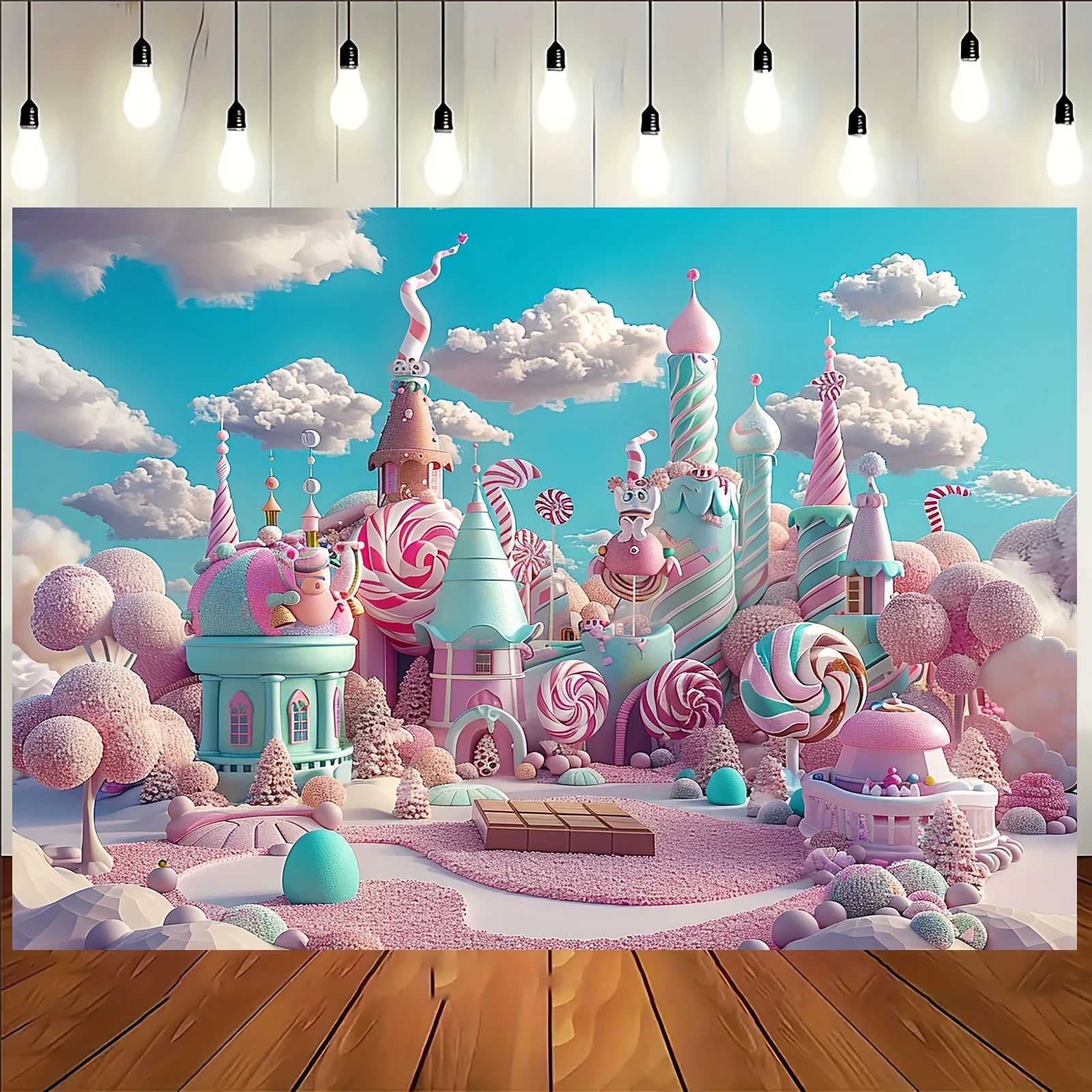 1 piece whimsical Candy Castle photography background - vibrant pink ...