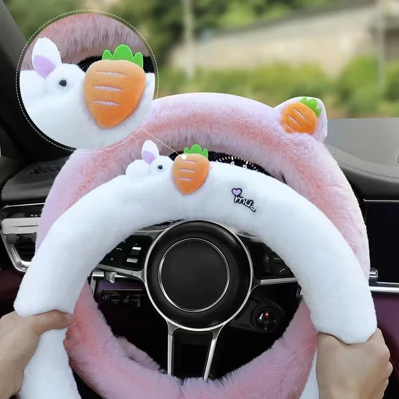 Car Steering Wheel Cover Rabbit Radish 38 Cm Handlebar Covers Plush ...