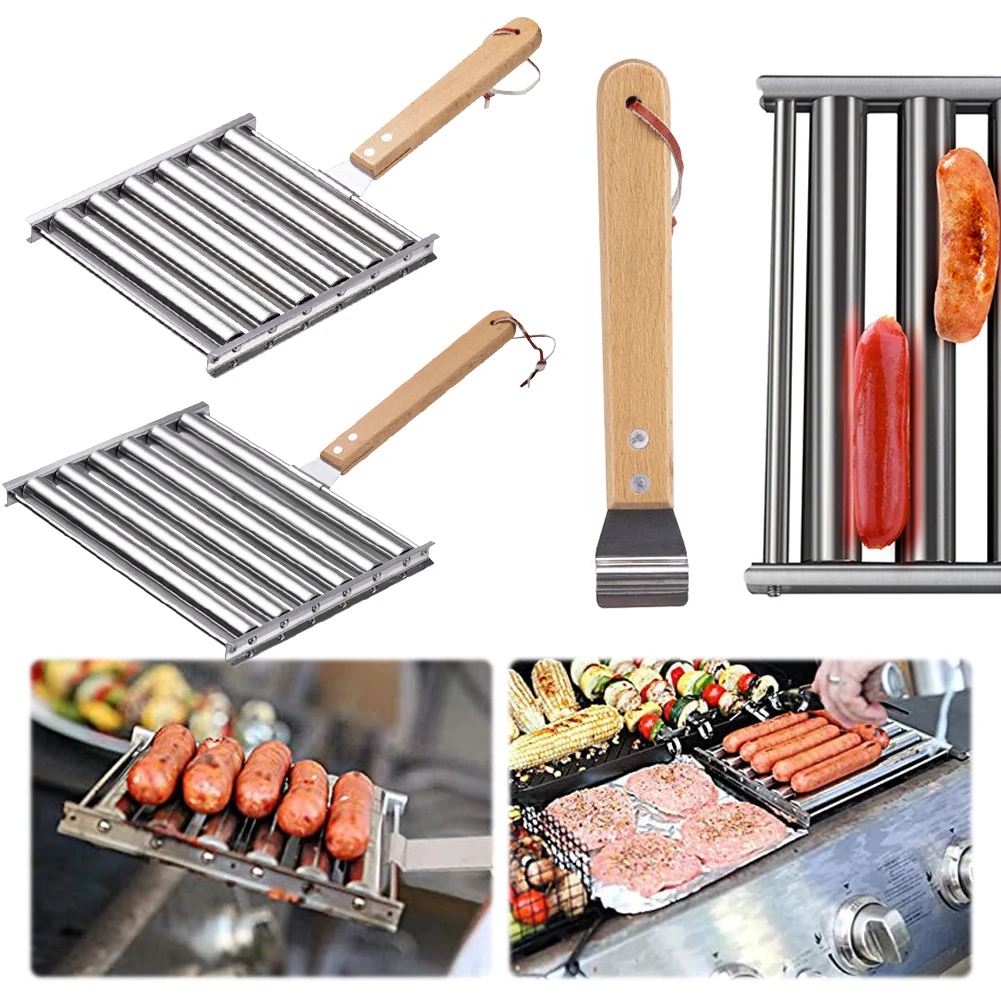 Barbecue-Sausage-Grilling-Rack-Roller-BBQ-Picnic-Camping-5-Hot-Dog ...