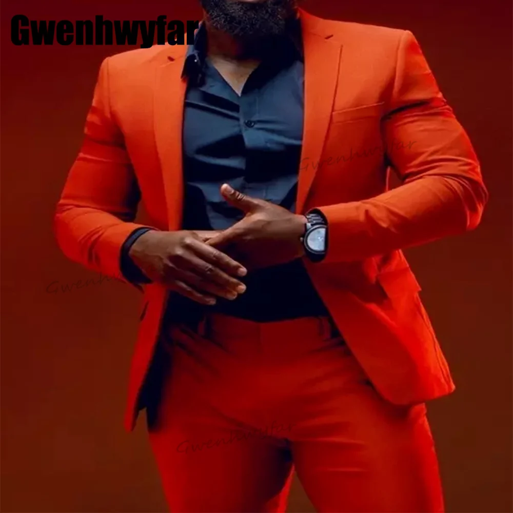 Thorndike High Quality Fashion Notch Lapel Orange Men Suits Wedding ...
