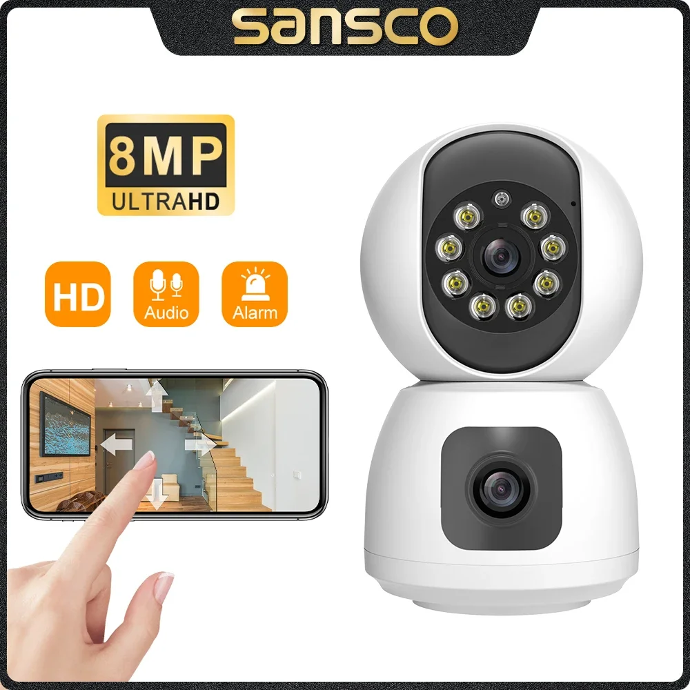 SANSCO-4K-8MP-Dual-Lens-WIFI-PTZ-Camera-Dual-Screen-Baby-Monitor-AI ...