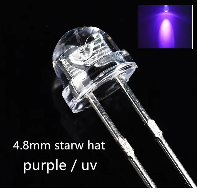 100PCS Super Bright 5mm Round UV/ Purple Led Emitting Diode F5 LED ...