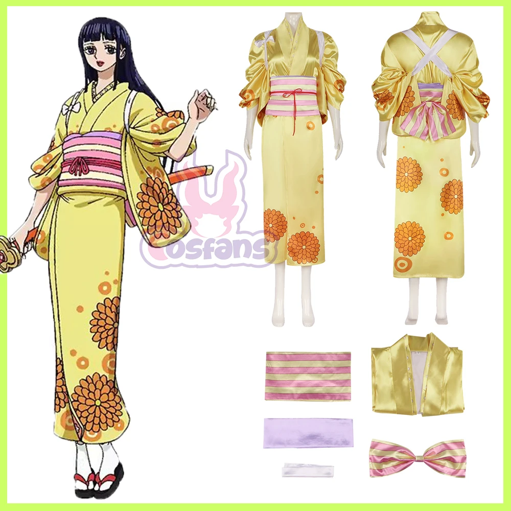 Kikunojo Cosplay Anime Wano Country Arc Kikunojo Yellow Kimono Costume ...