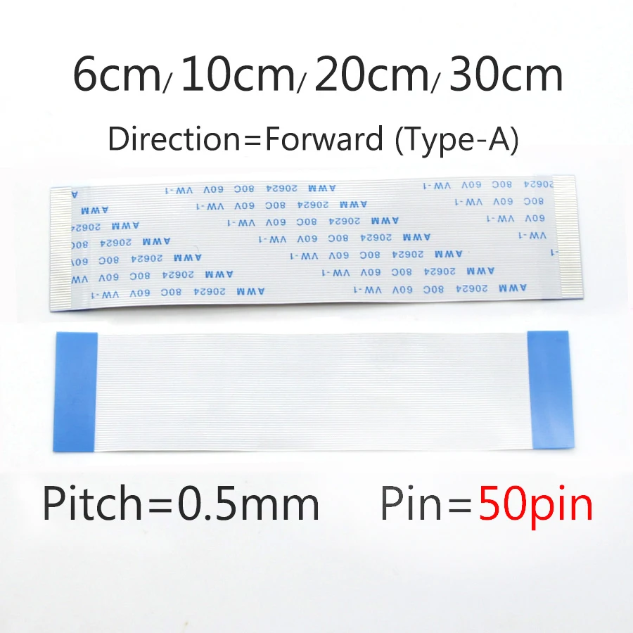 5pcs Fpc Ribbon Flexible Flat Cable Pitch 0.5mm 60/100/200/300mm Ribbon ...