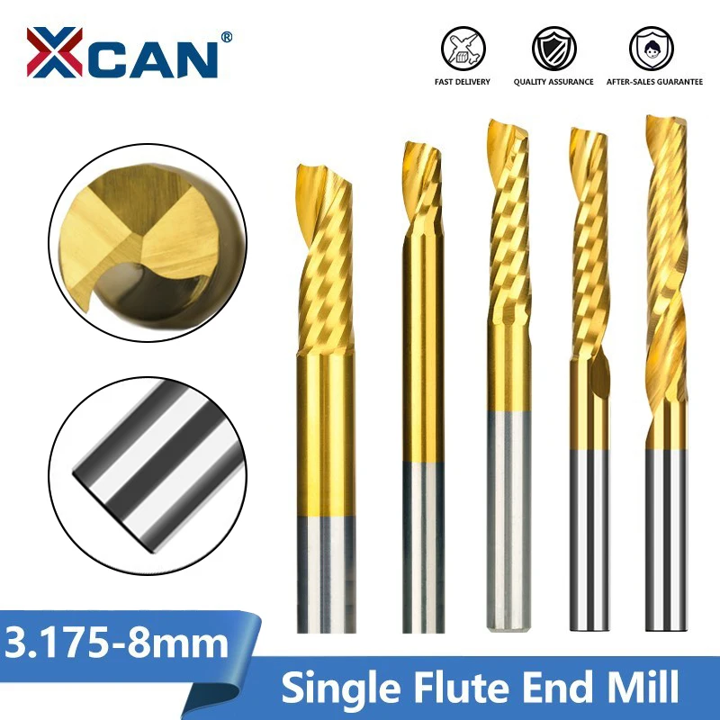 Xcan 싱글 플루트 엔드밀 카바이드 Cnc 라우터 조각 비트 밀링 커터 나선형 엔드밀 목재용 3175 4 5 6 8mm
