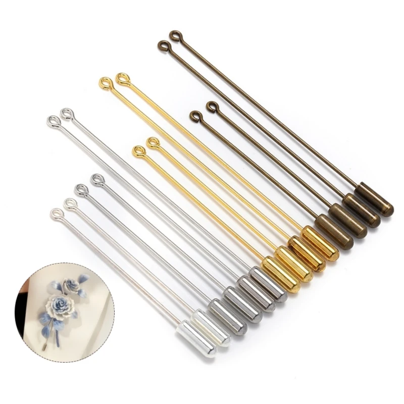 20Pcs 50/70mm Metal Long Brooch Pins Safety Stopper Needle Loop Eye ...