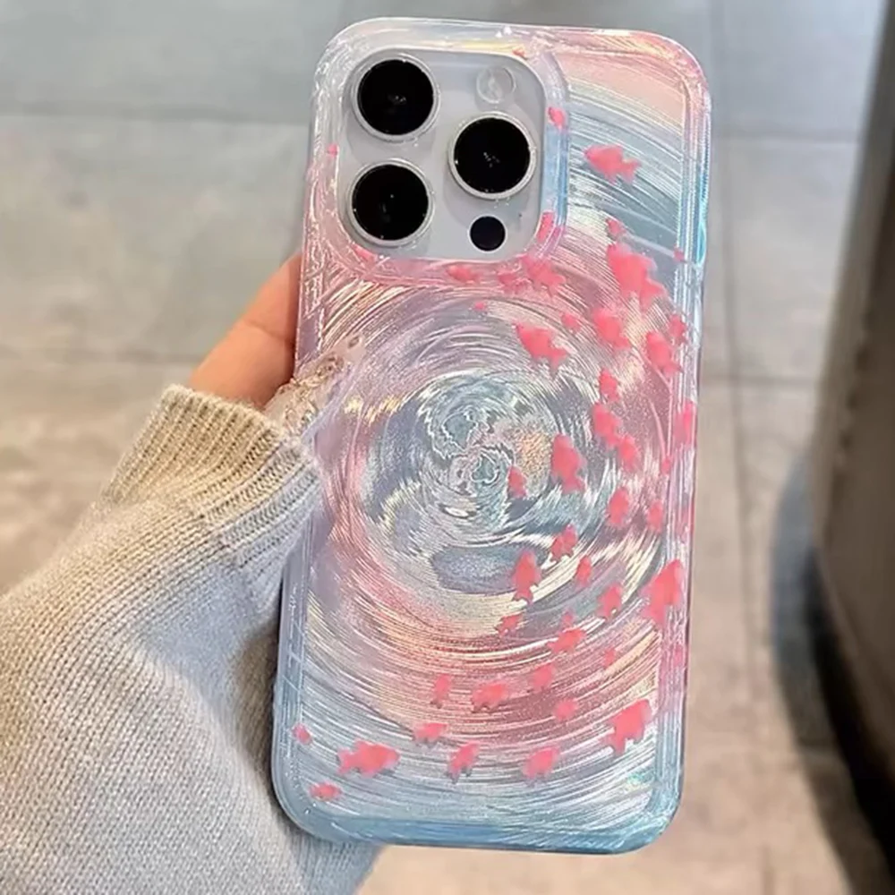 Korean Blue Ocean Red Carp Vortex Pattern Phone Case For iPhone 13 15 ...