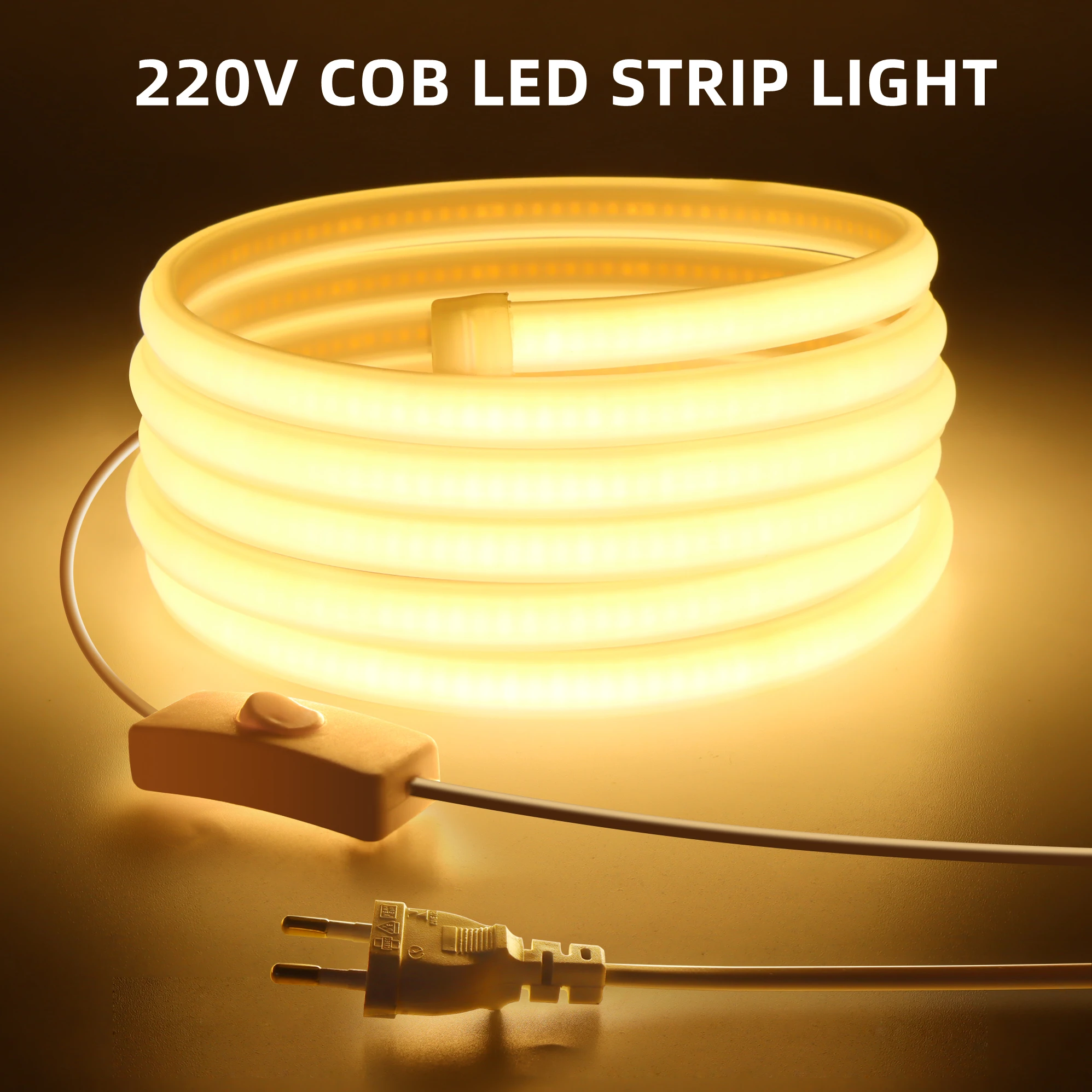 35M-30M-20M-10M-220V-Led-Ribbon-Adhesive-High-Brightness-COB-Led-Strip ...