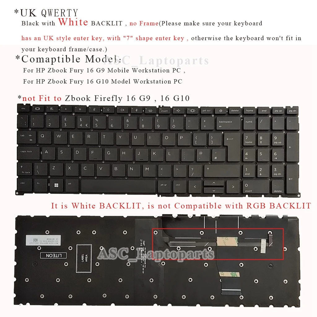UK Keyboard for HP ZBook Fury 16 G9 , 16 G10 N19205- N192 6037B0231503 ...