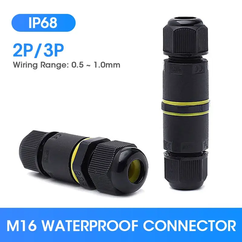 M16 2/3Pin Waterproof Connector 450V 24A 4 8mm IP68 Cable Connector for Outdoor Underground ...