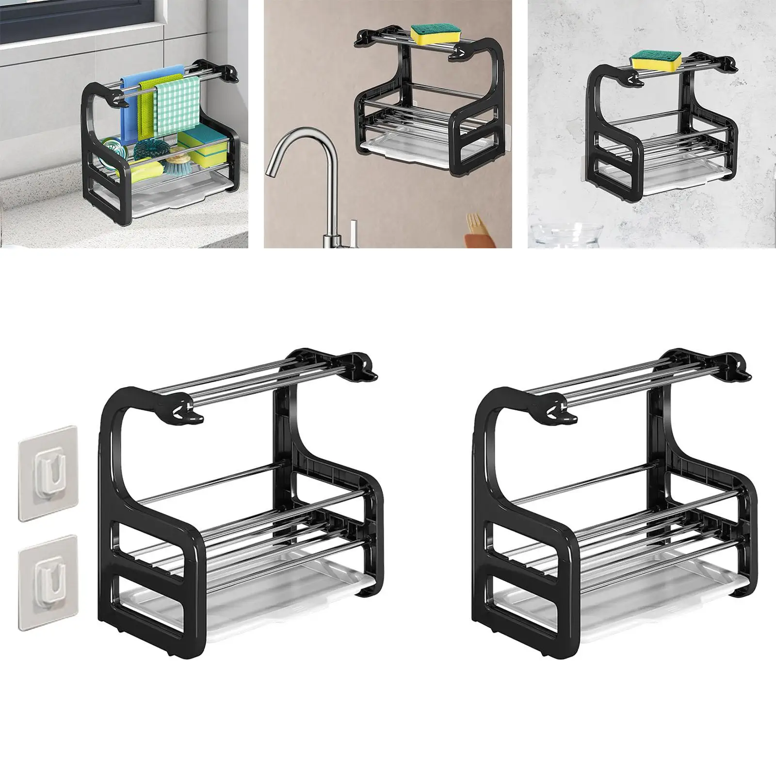 Rag-Rack-Drain-Rack-with-Drain-Pan-Stainless-Steel-Kitchen-Sponge ...