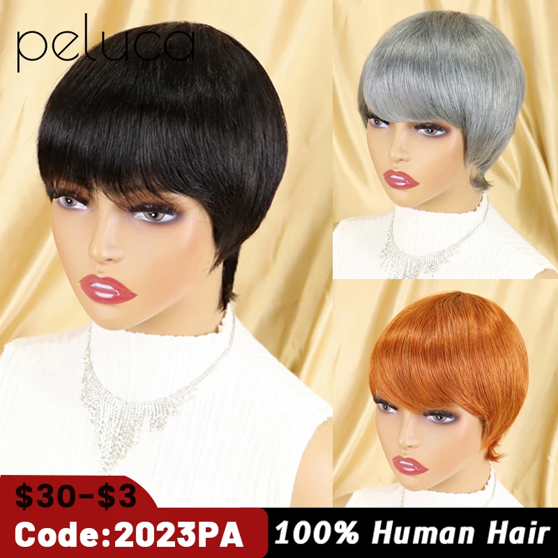 Peluca-de-cabello-humano-Bob-corto-para-mujer-corte-Pixie-corto-barata ...