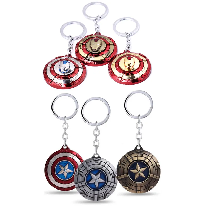 New 2021 Metal The Avengers Keychains 360°rotatable Captain America Iron Man Shield Action ...