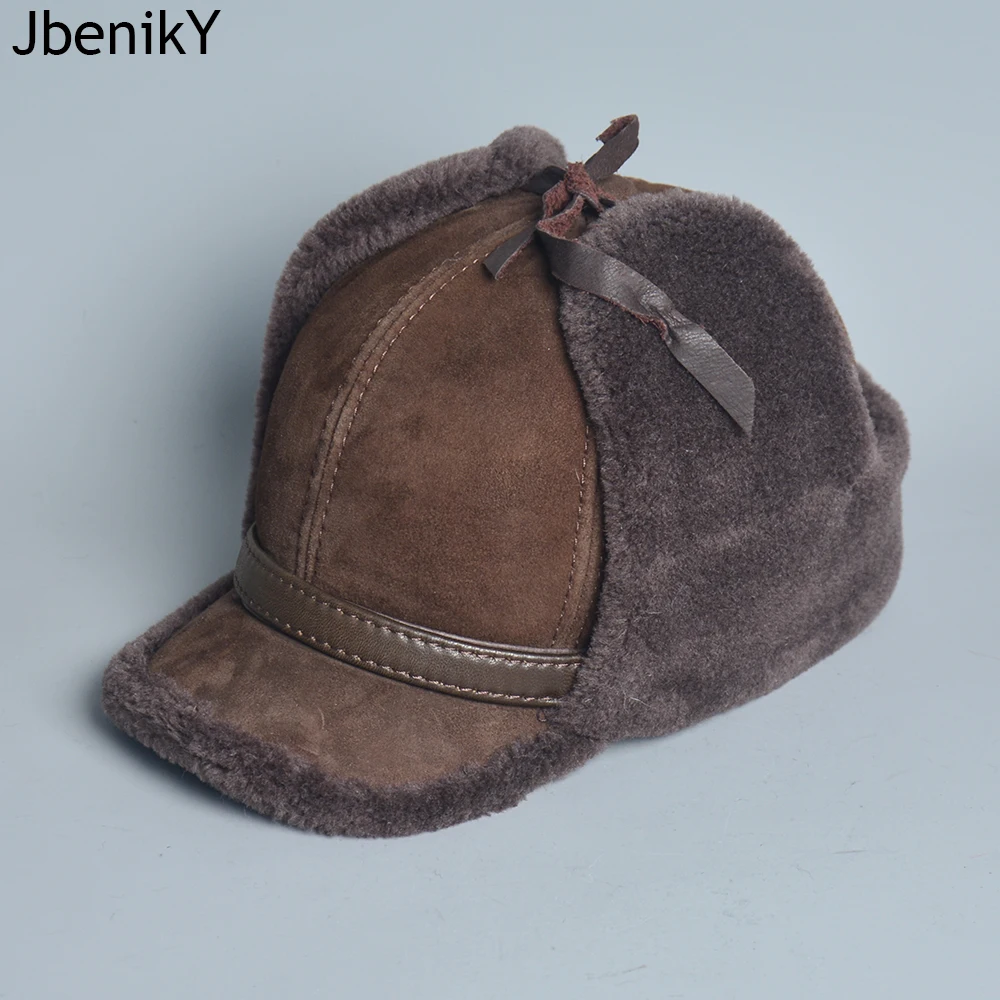 High Quality Real Fur Hat Lamb Wool Winter Bomber Hats For Men Earflaps ...