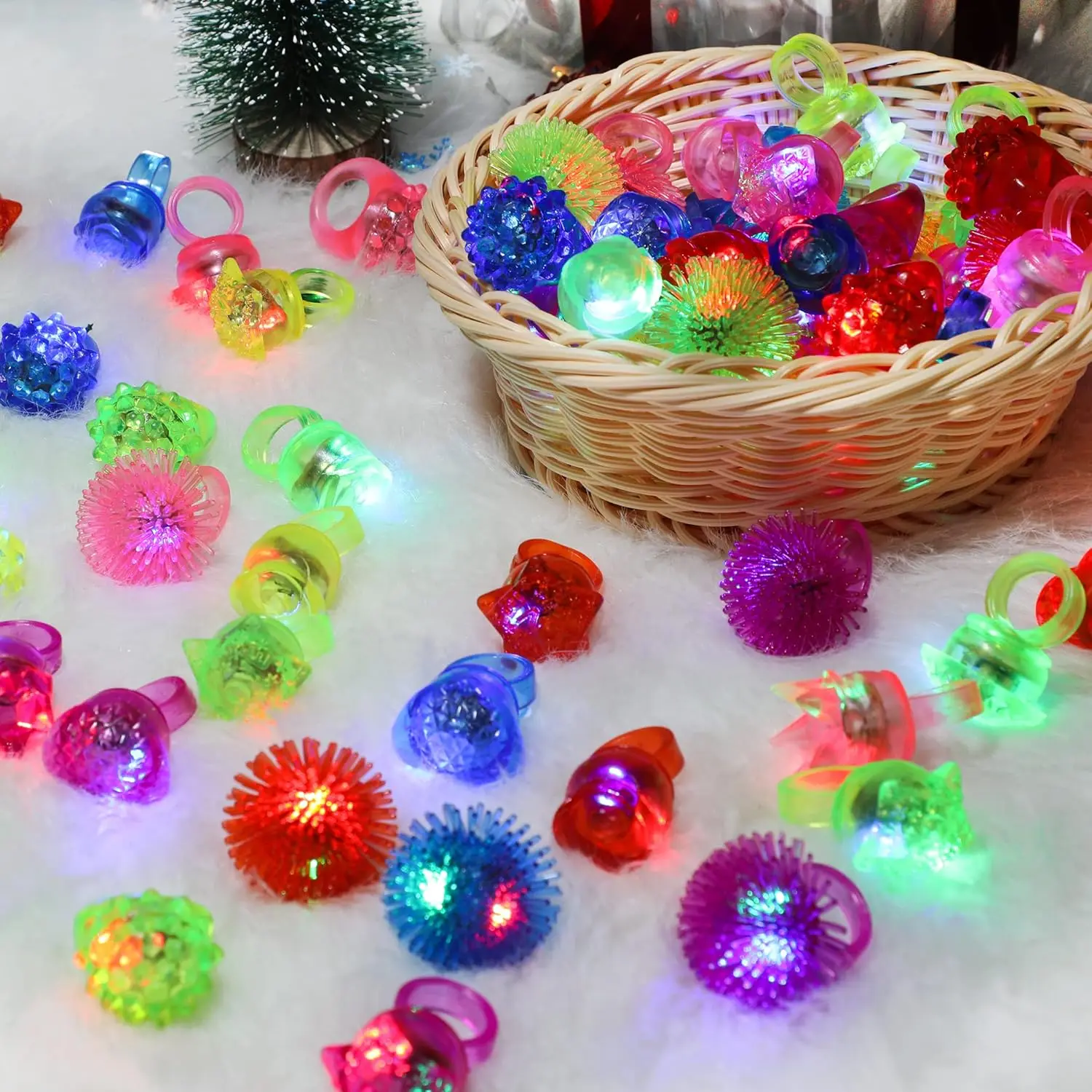 24pcs Light Up Rings Glow Silicone Bumpy Jelly Rings Flash LED Finger ...