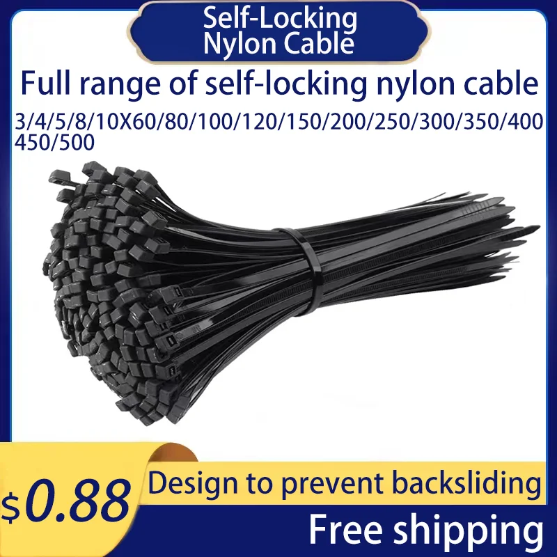 100 Stück schwarzer Kabelbinder selbstsicher nder Kunststoff ...