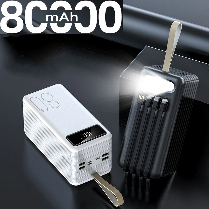 Power Bank 80000mAh 4 USB LED Light Fast Charging Powerbank Portable ...