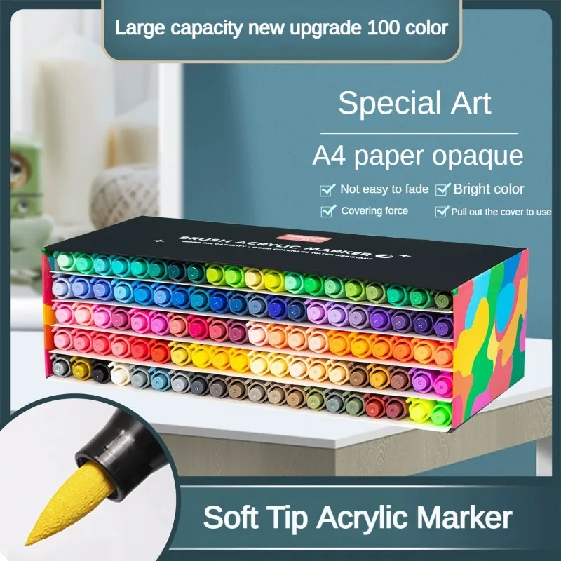 100-12-Color-Acrylic-Brush-Pen-Soft-Tip-Marker-Pen-for-Rock-Glass-Art ...