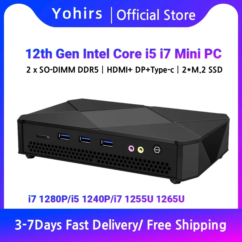 12th Gen Intel i7 1280P Gaming Mini PC 14 Cores 20 Threads Win11 2*DDR5 Ram 2*M.2 NVME 3x4K UHD ...