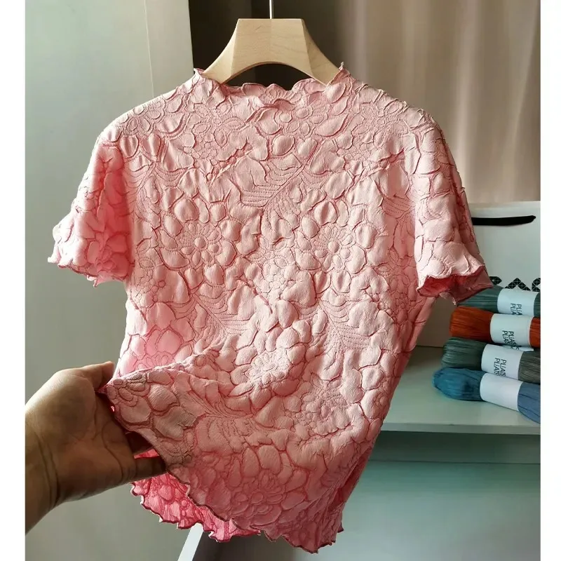 Miyake-Heavy-Embroidery-Three-dimensional-Embossed-Pleated-Tops-Solid ...