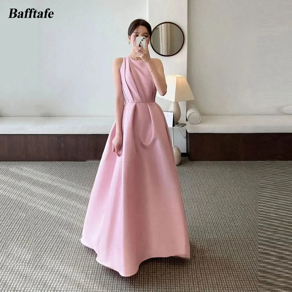 Bafftafe-Custom-Made-Pink-Satin-Korea-Women-Prom-Dresses-A-Line-O-Neck ...