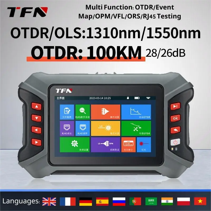 TFN MN3 OTDR 광섬유 테스터 SM 다기능 고정밀 광학 시간 영역 반사계, 1310nm, 1550nm, 28, 26dB