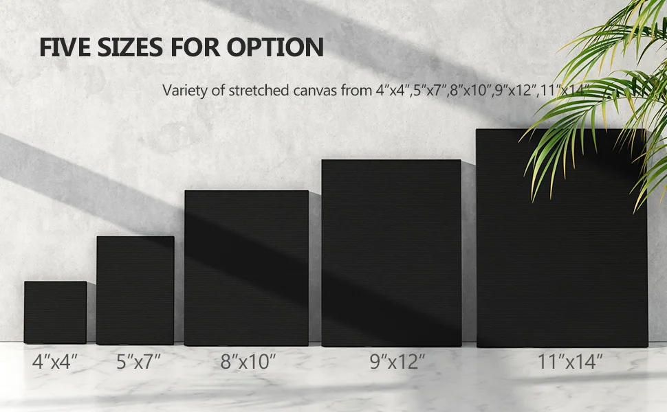 Black Paint Canvases for Painting, Pack of 4, Blank Black Canvas, 100% ...