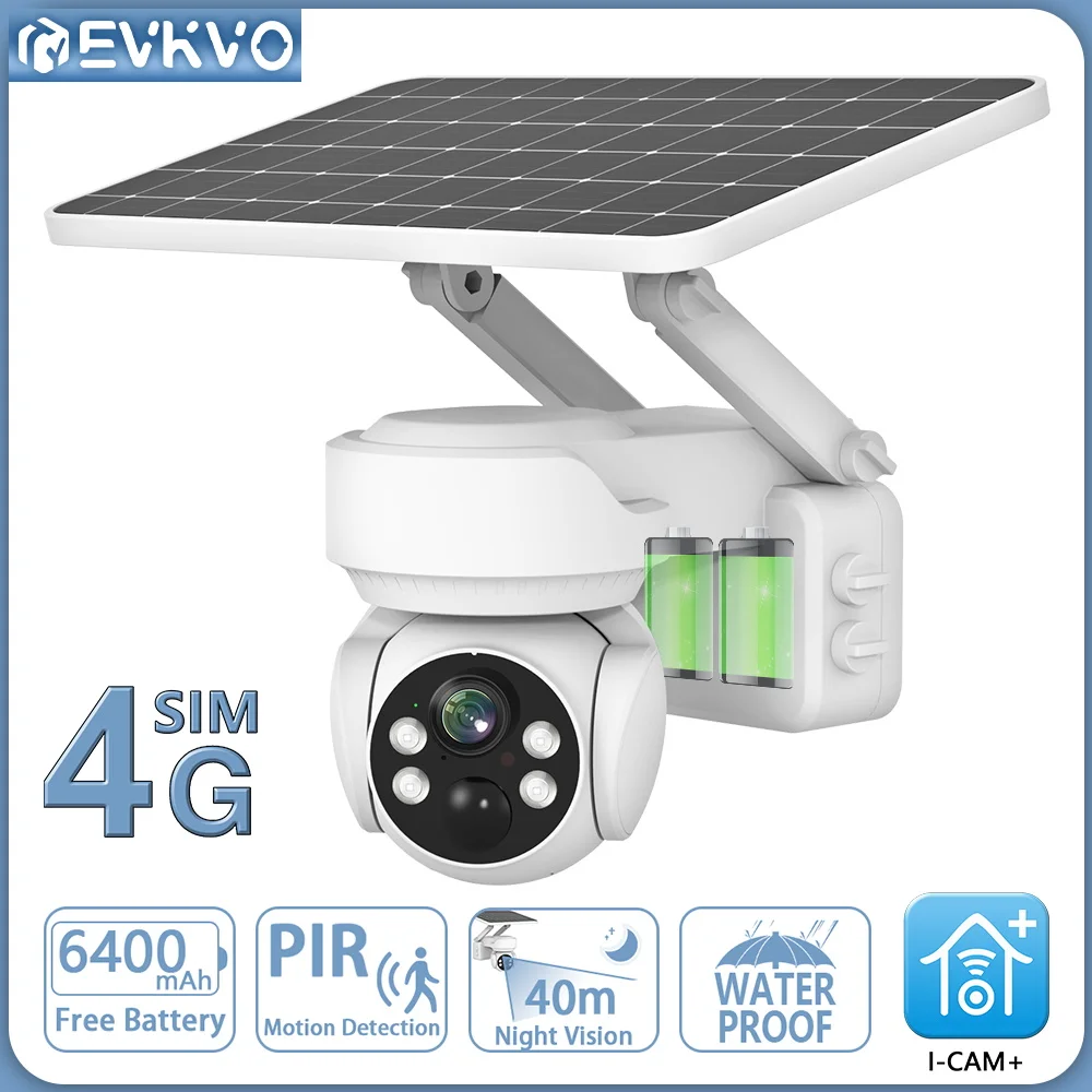 Evkvo 5mp 4g Sim Card Ptz Solar Camera Wifi Outdoor 6400 Mah Battery ...